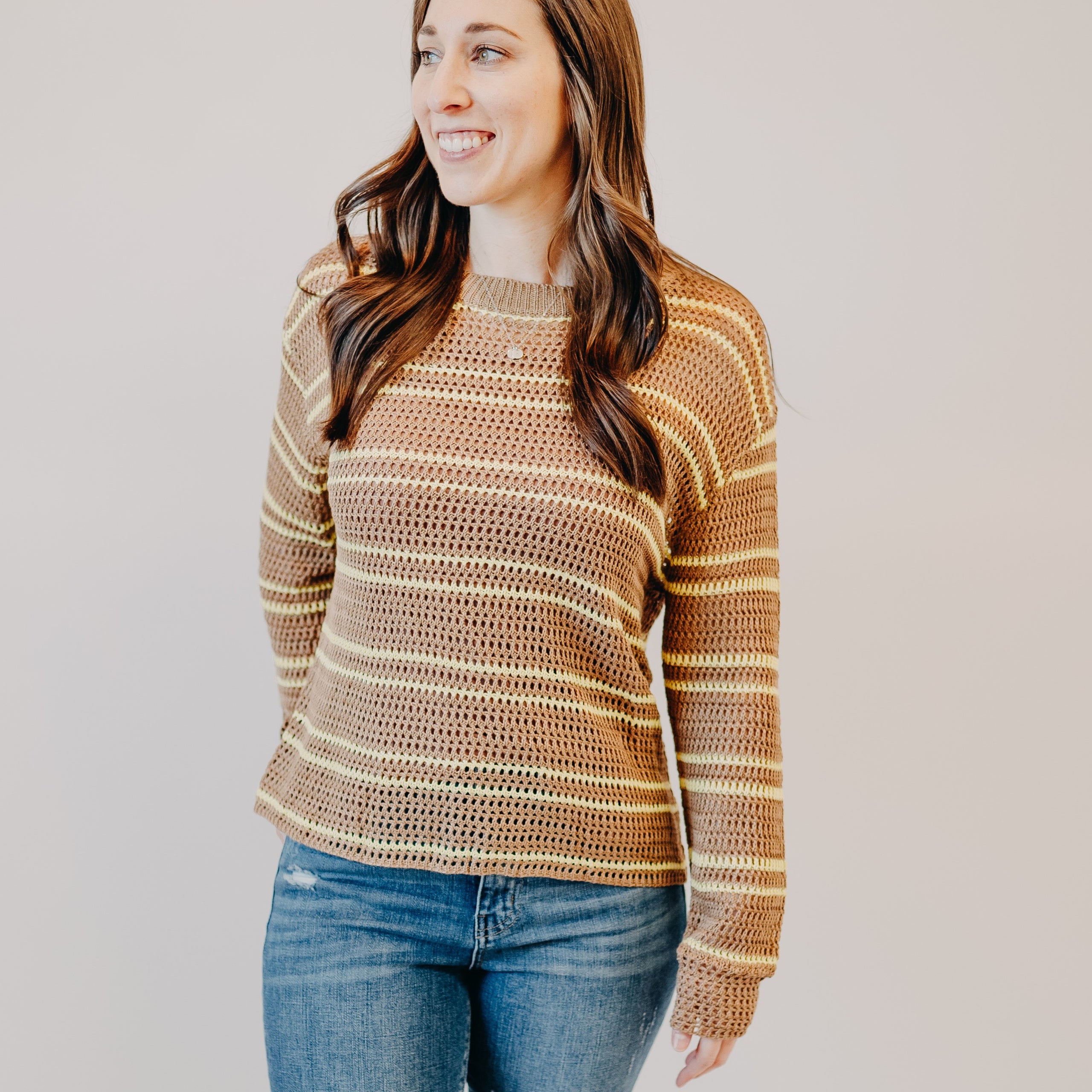 Striped Crochet Sweater | Women's Midwest Fashion | Mocha & Lime ...